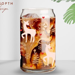 Christmas Reindeer With Christmas Tree Can Glass Svg, 16oz Libbey Full ...