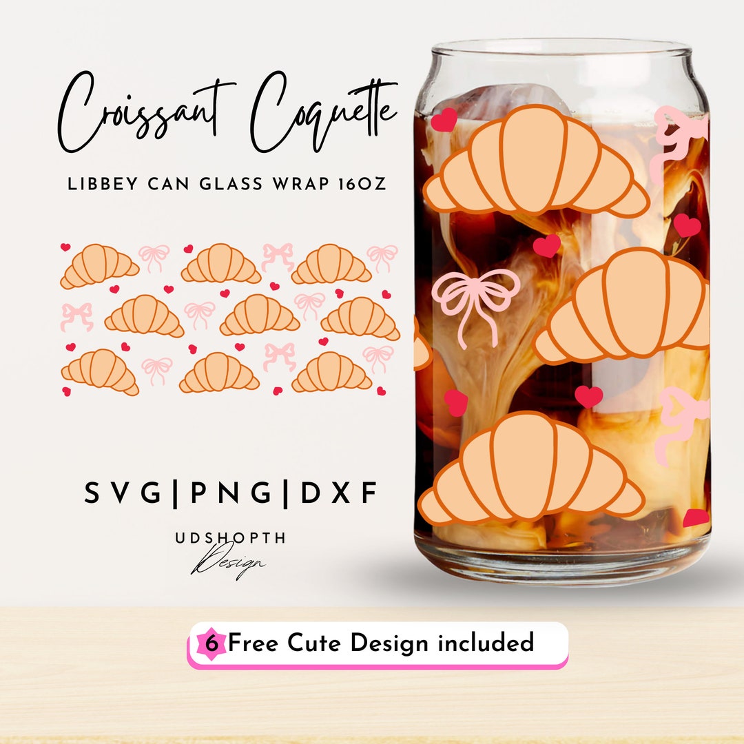 Croissant Coquette Svg, 16oz Libbey Wrap Svg, Coquette Pink Bow ...