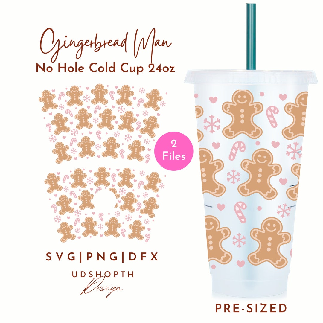 Gingerbread Man 24oz Cold Cup, No Hole Cold Cup Svg, Cute Xmas Cold Cup ...