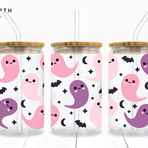 Cute Ghost Halloween Can Glass Svg, 16oz Libbey Full Wrap, Cute Spooky ...