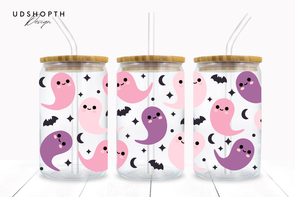 Cute Ghost Halloween Can Glass Svg, 16oz Libbey Full Wrap, Cute Spooky ...