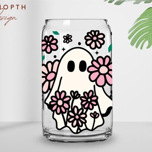 Ghost Flower Svg, Halloween Glass Can Svg, 16oz Libbey Can Glass Svg ...