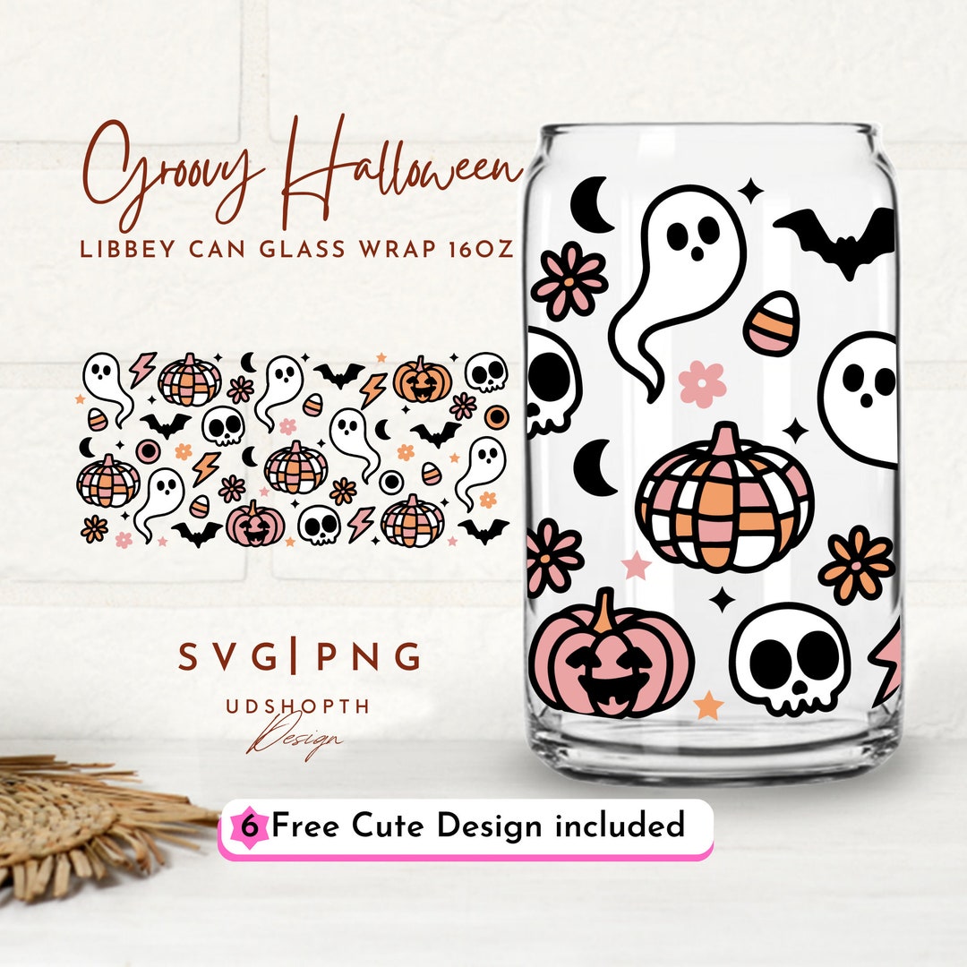 Groovy Halloween 16oz Glass Can Wrap Svg, Cute Halloween, Hippie ...