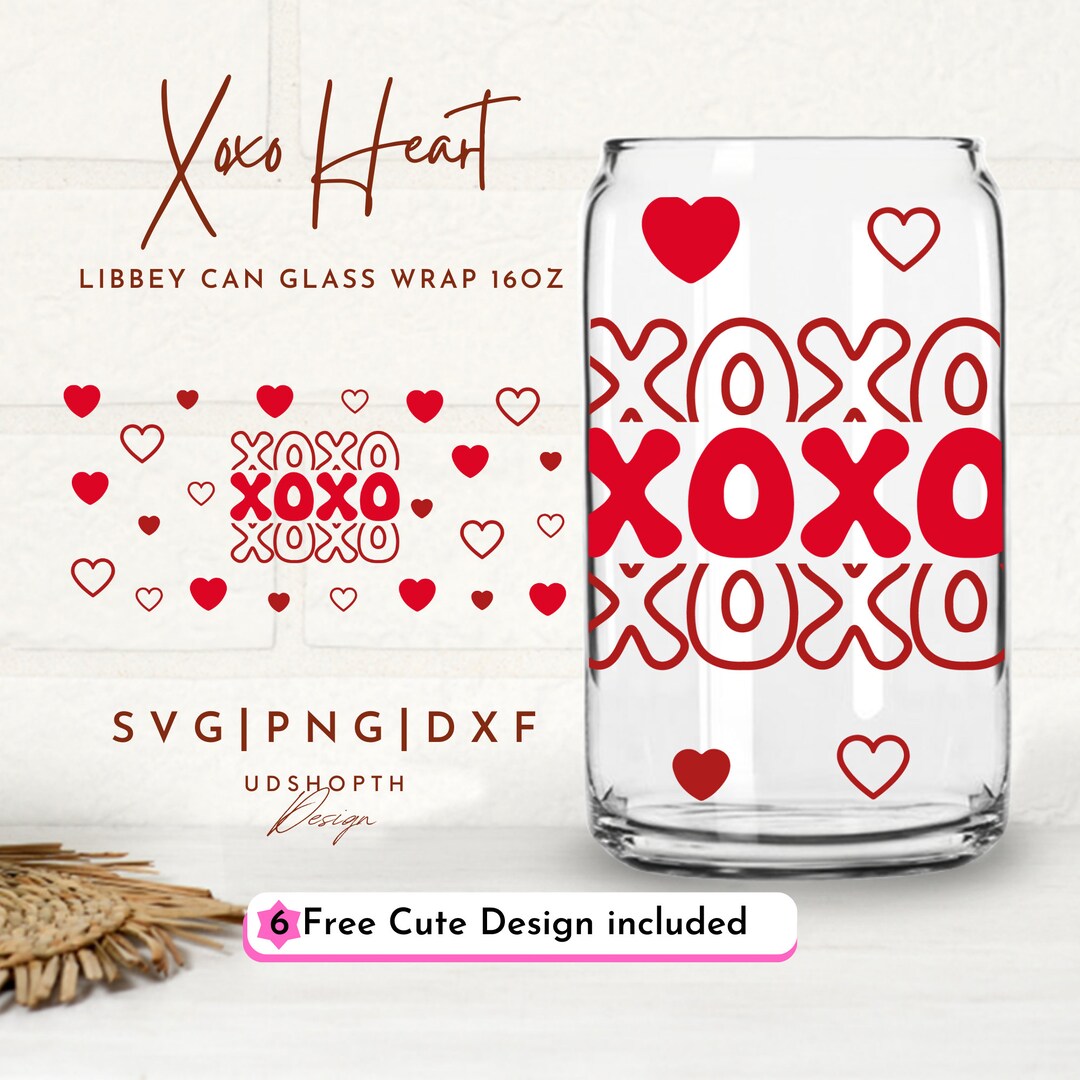 Xoxo Heart Valentines Svg, 16oz Libbey Wrap Svg, Retro Valentines Svg ...