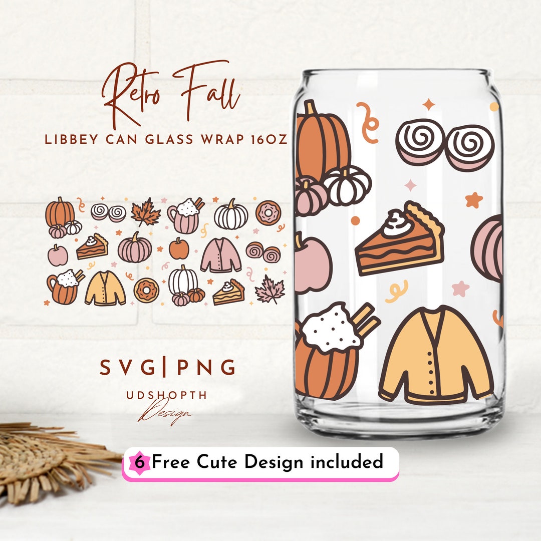 Retro Fall 16oz Glass Can Wrap Svg, Autumn Svg, Pumpkin Spice Svg, Fall ...
