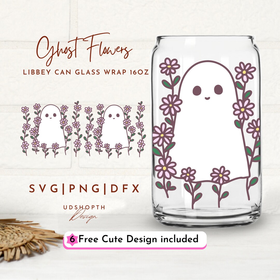 Ghost Flowers Svg, Floral Ghost Svg, 16oz Libbey Can Glass Svg ...