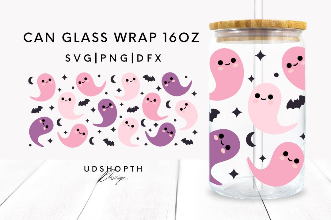 Cute Ghost Halloween Can Glass Svg, 16oz Libbey Full Wrap, Cute Spooky ...