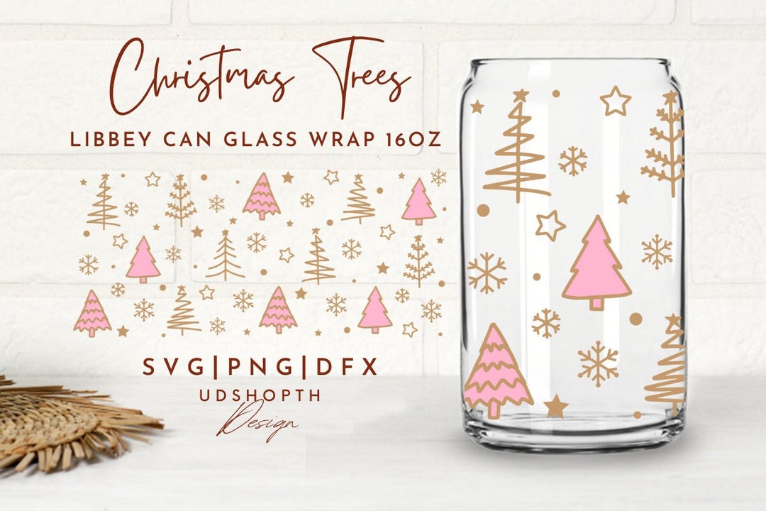 Christmas Trees With Snowflake Beer Can Glass Svg, 16oz Libbey Full ...