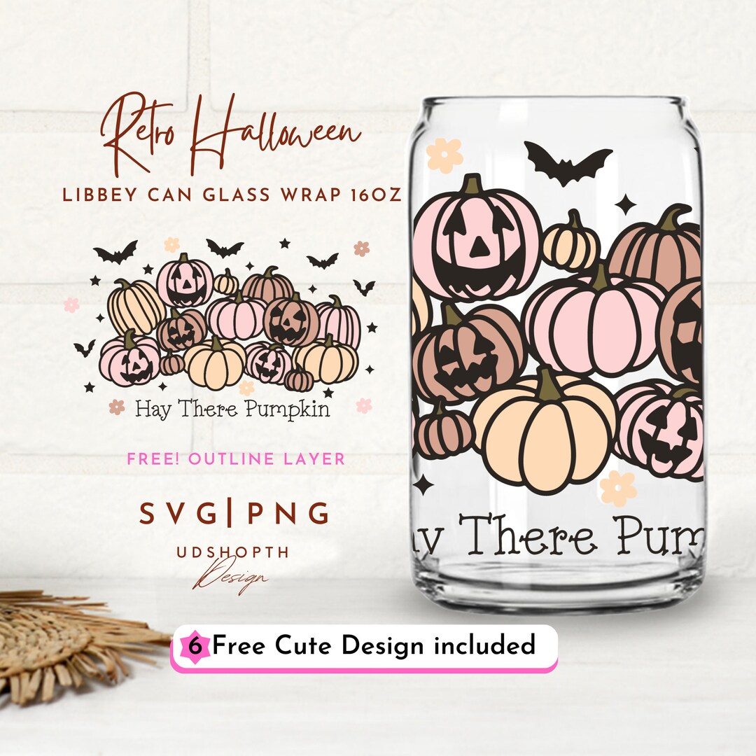 Retro Halloween 16oz Glass Can Wrap Svg, Halloween Glass Can, Groovy ...