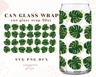 Monstera Leaves Libbey Glass Can Wrap SVG File Cup Wrap for | Etsy