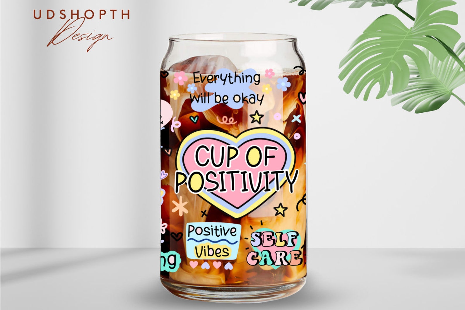 Cup of Positivity Png, 16oz Libbey Glass Can Png File Cup Wrap, Self ...
