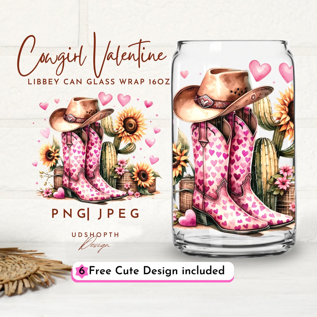 Cowgirl Valentine Png, 16oz Libbey Wrap Sublimation Design, Western ...