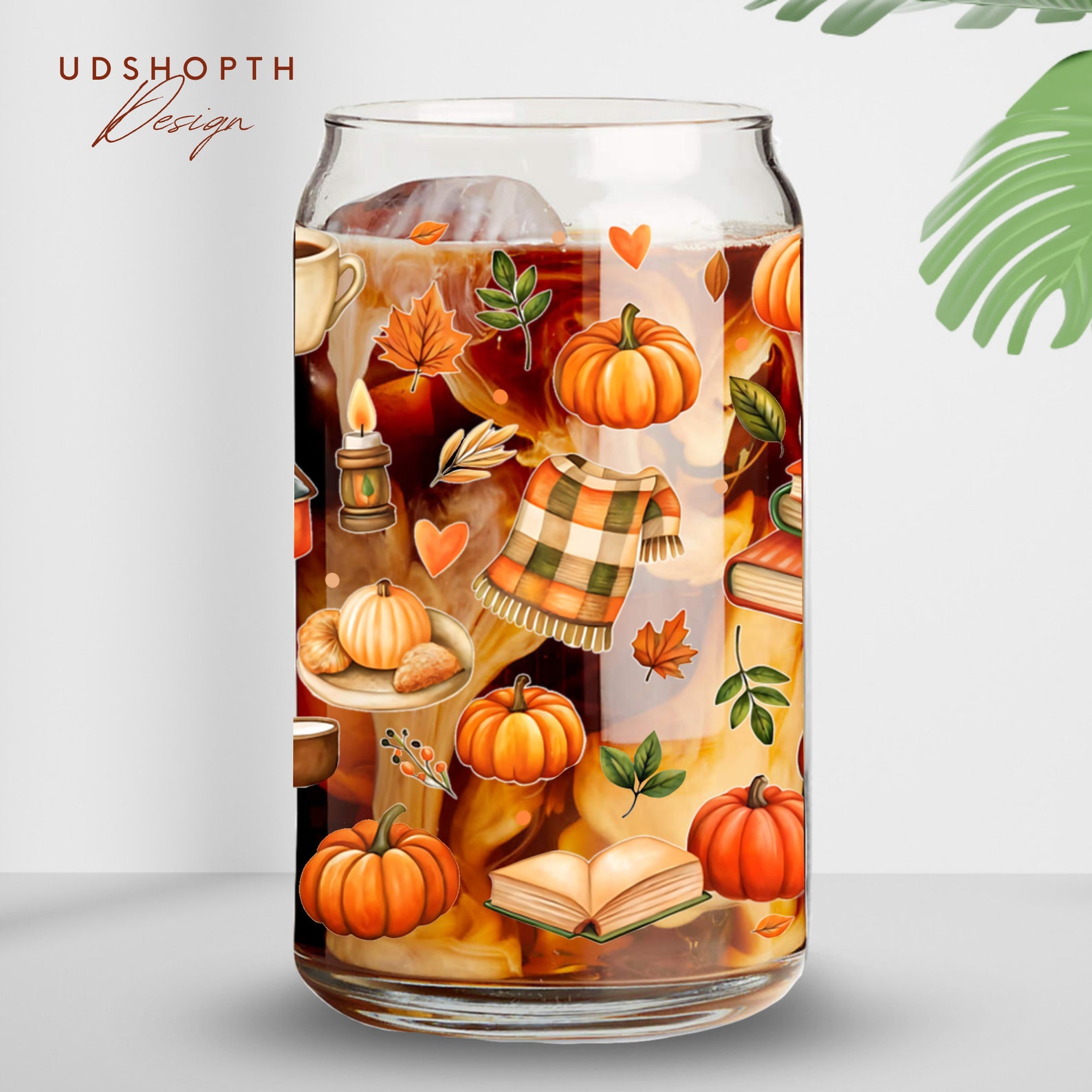 Fall Vibes Iced Coffee Cup 16oz Glass Cup Png, Fall Sublimation Design ...