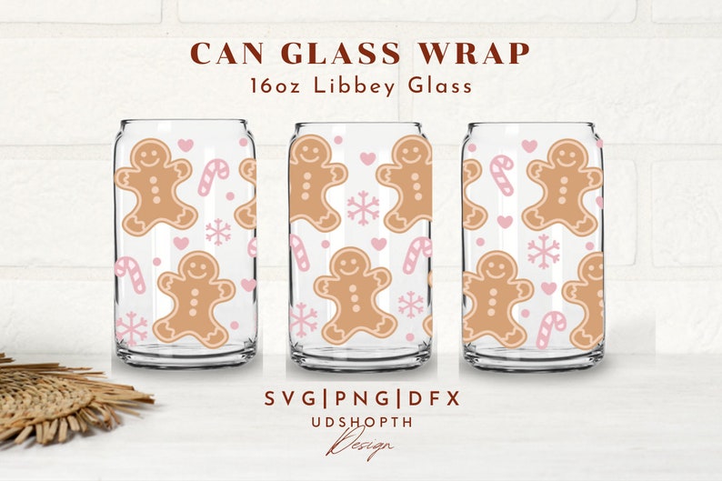 Gingerbread Man Beer Can Glass Svg, 16oz Libbey Full Wrap Svg, Pink ...