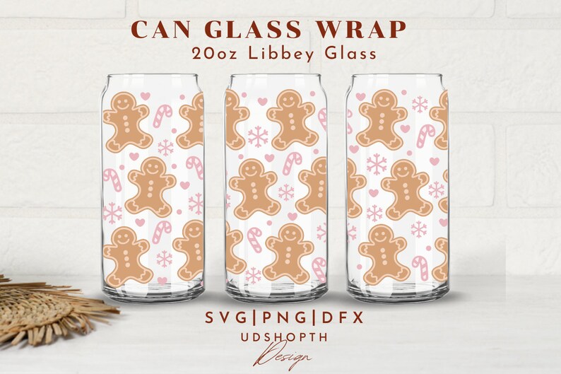 Gingerbread Man Beer Can Glass Svg, 20oz Libbey Full Wrap Svg, Pink ...