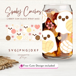 Spooky Conchas Glass Can Svg, 16oz Libbey Wrap Svg, Cute Ghost Svg ...