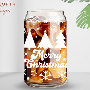 Merry Christmas Trees With Snowflake Beer Can Glass Svg, 16oz Libbey ...