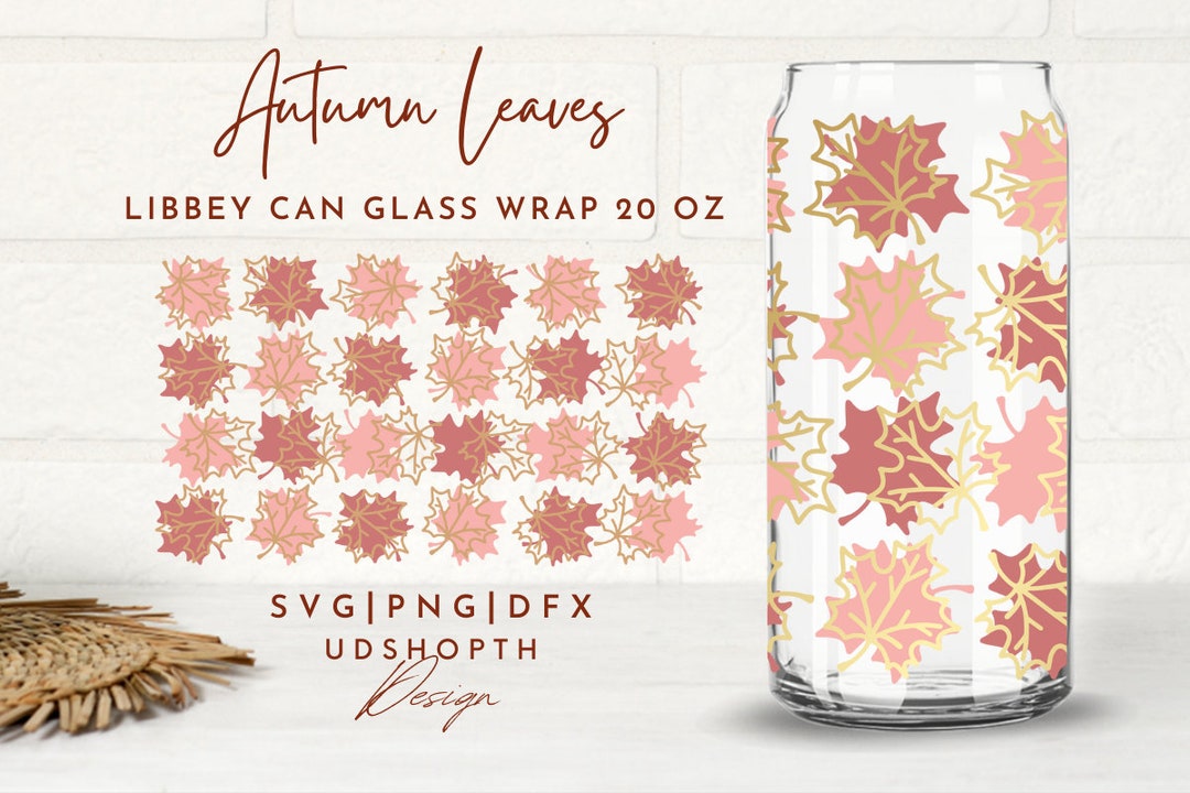 Pink Autumn Leaves Beer Can Glass Svg, 20oz Libbey Full Wrap Svg, Maple ...