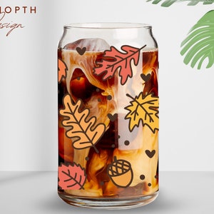 Autumn Leaves Can Glass Svg, 16oz Libbey Full Wrap Svg, Fall Season Svg ...