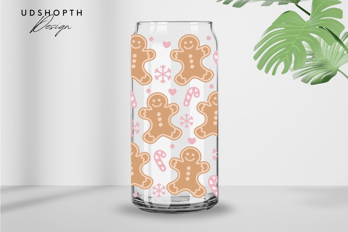 Gingerbread Man Beer Can Glass Svg, 20oz Libbey Full Wrap Svg, Pink ...