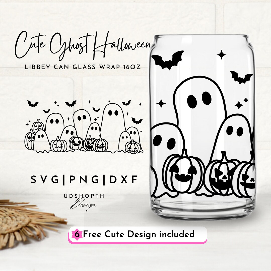 Cute Ghost Halloween Svg, 16oz Libbey Can Glass Svg, Halloween Glass ...
