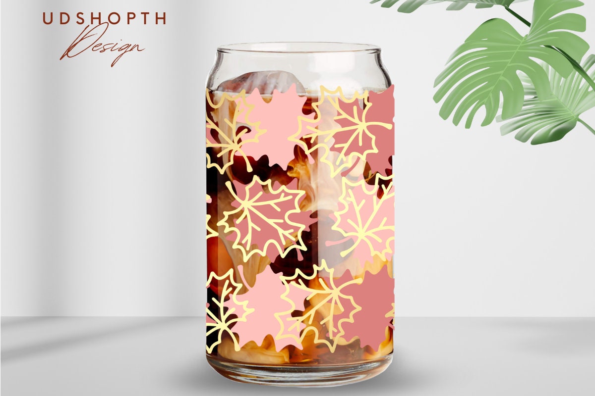 Pink Autumn Leaves Beer Can Glass Svg 16oz Libbey Full Wrap - Etsy