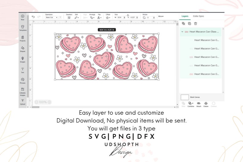 Heart Macarons With Flower Can Glass Svg 16oz Libbey Full - Etsy
