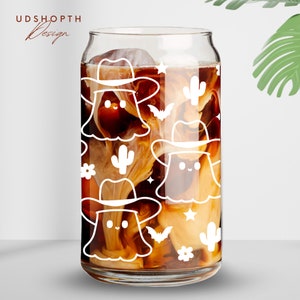Cute Ghost 16oz Glass Can Wrap Svg, Western Halloween, Retro Halloween ...