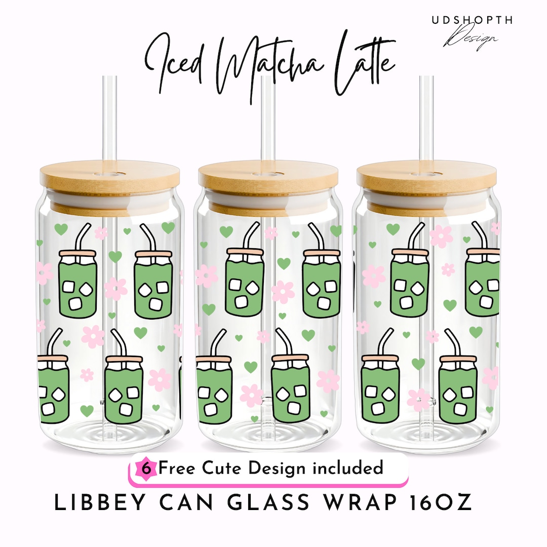 Iced Matcha Latte Glass Can Svg, 16oz Libbey Wrap Svg, Matcha Cup, Cute ...