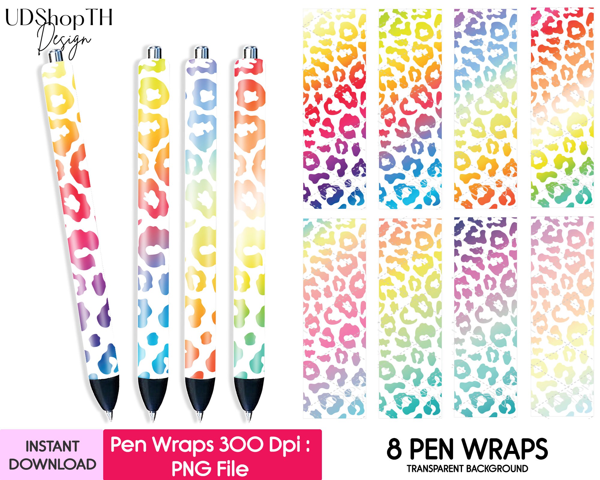 Rainbow Leopard Pen Wraps Leopard Pastel Pen Wrap Leopard - Etsy