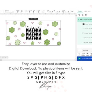 I Love You so Matcha Wrap for 16oz Libbey Can Glass, Tea Svg Sayings ...