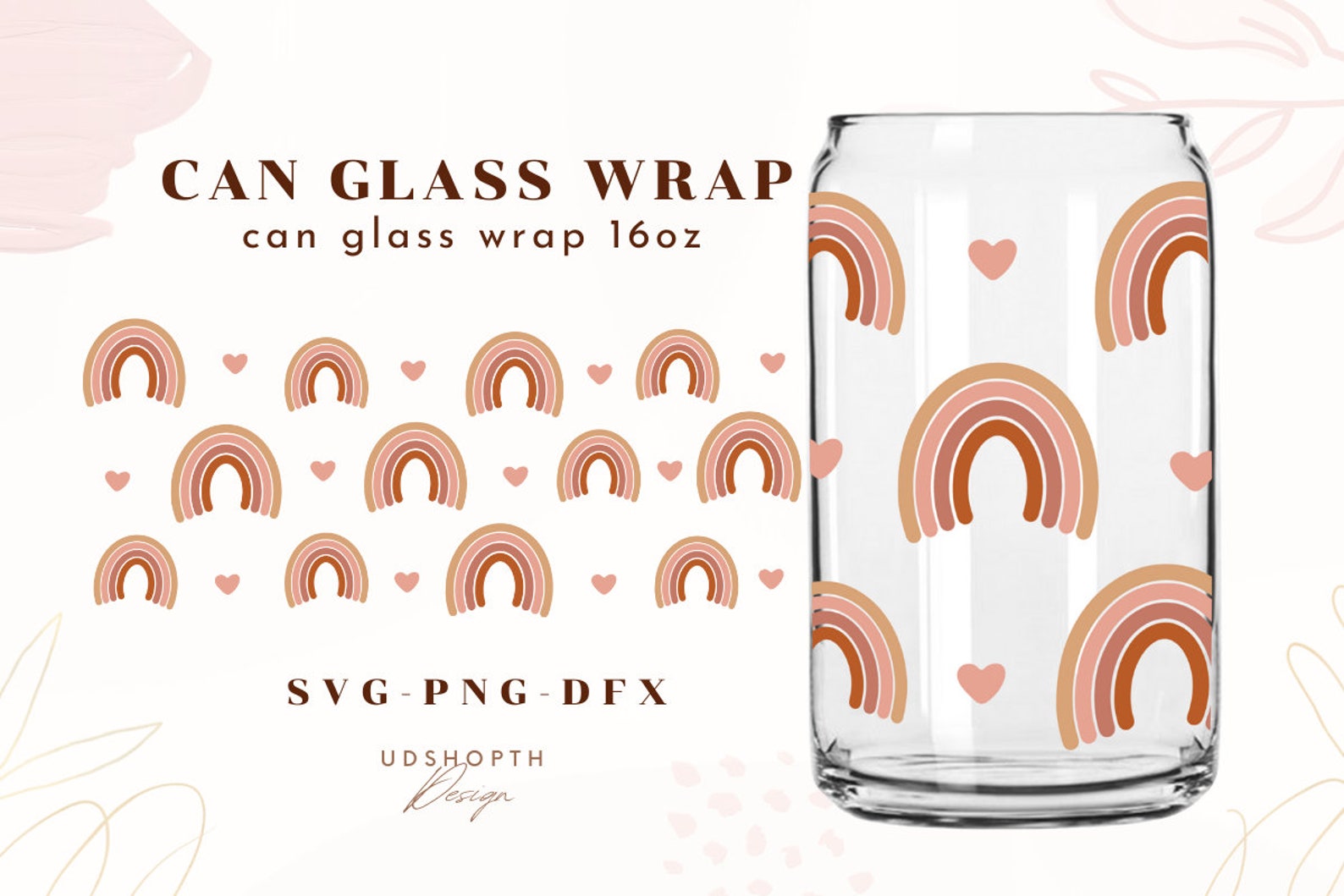 Boho Rainbow Glass, Glass Coffee Cup, Cup Wrap for Libbey 16oz, Beer ...
