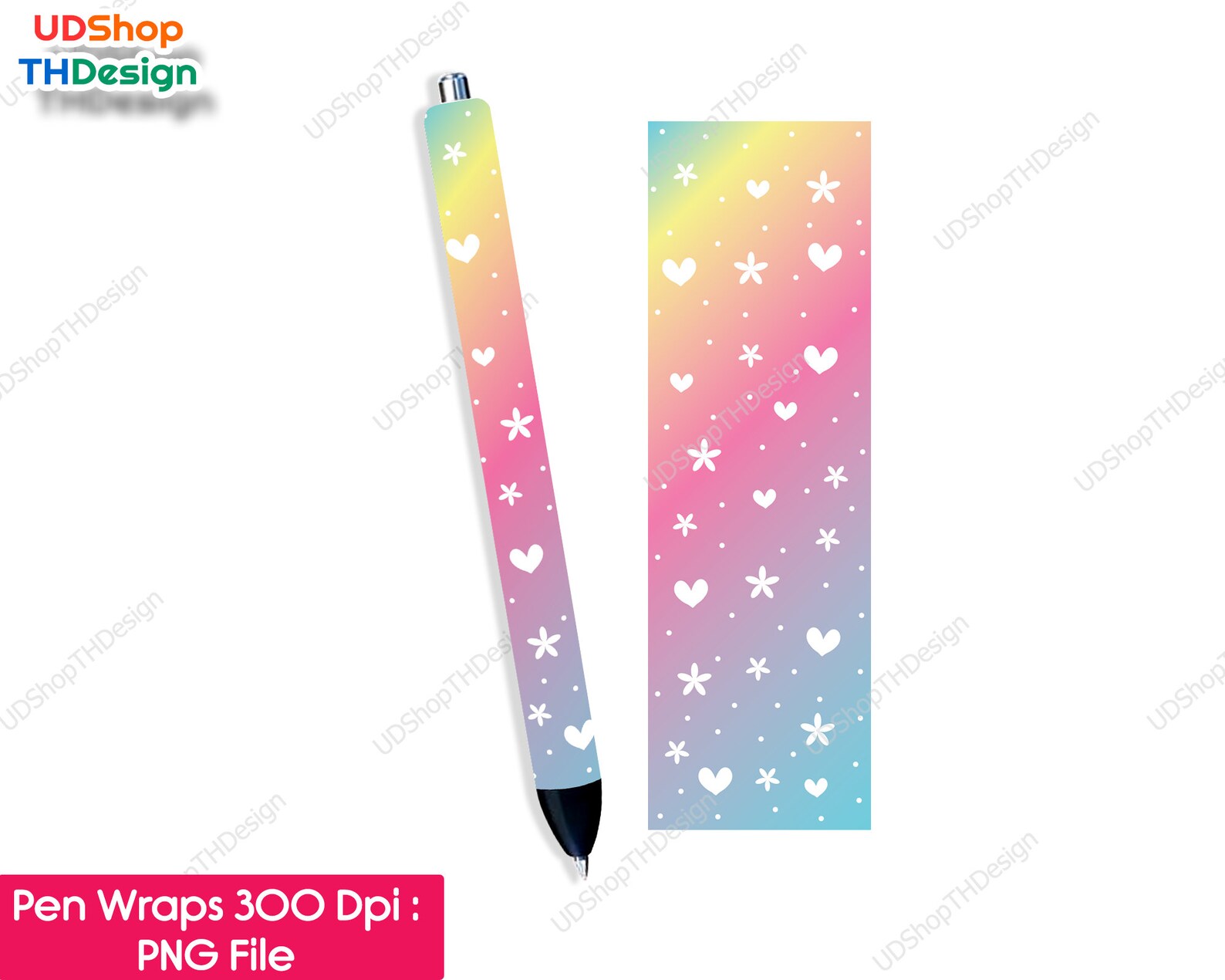 Rainbow Pen Wrapsrainbow Heart Pen Wrapscolor Pastel - Etsy