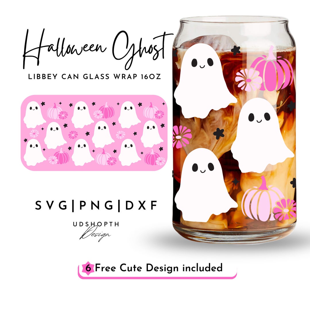 Halloween Ghost Svg, 16oz Libbey Can Glass Svg, Pumpkin and Ghost ...
