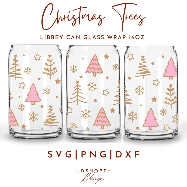 Christmas Trees With Snowflake Beer Can Glass Svg, 16oz Libbey Full ...