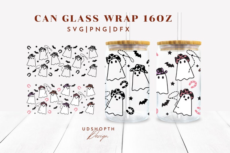 Ghost Cowboy Svg for Libbey Can Glass 16oz,halloween Can Glass Wrap Svg ...