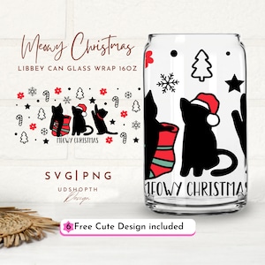 Meowy Christmas Svg, Christmas Cat, 16oz Libbey Can Glass Svg, Merry ...