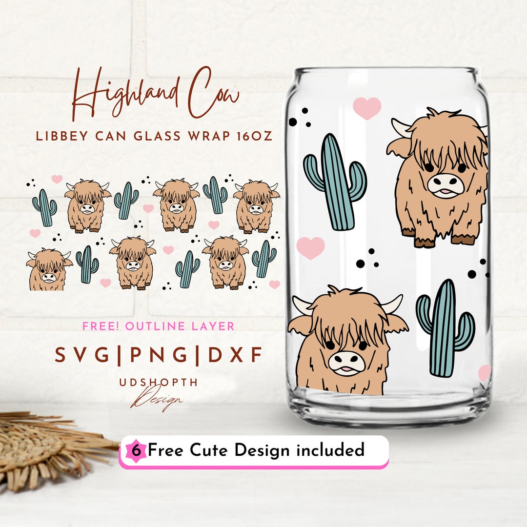 Highland Cow With Cactus 16oz Glass Can Wrap Svg, Cow Svg, Cactus Svg ...