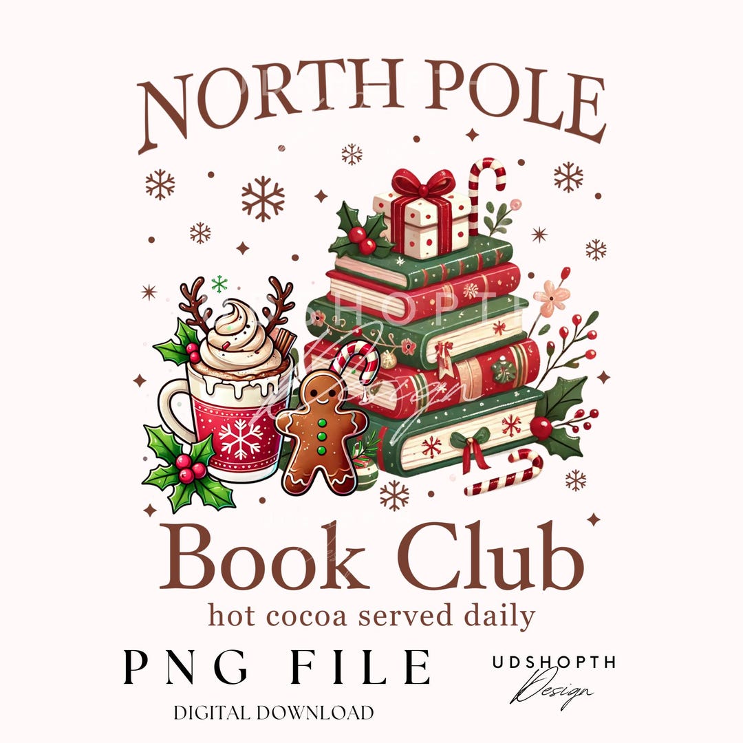 North Pole Book Club Book, Christmas Bookish, Christmas Teacher Png ...