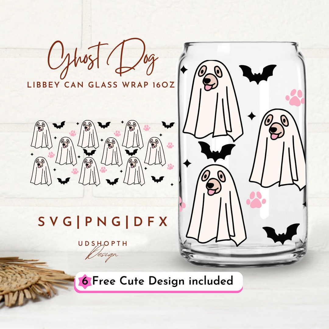 Ghost Dog and Paw Svg, Halloween Dog Svg, 16oz Libbey Can Glass Svg ...