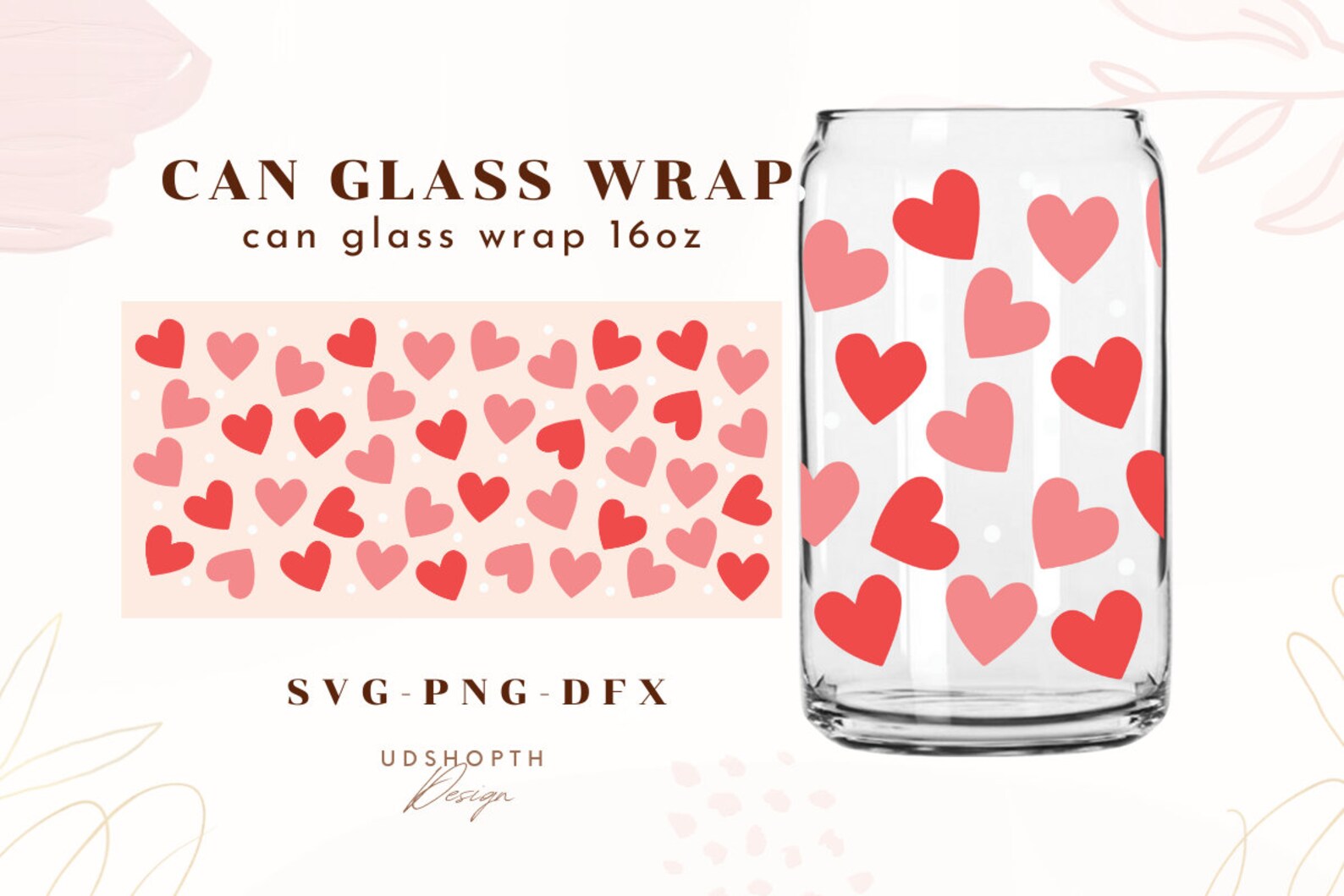 Can Glass Wrap Svg Bundle valentines Day SVG Hearts Glass - Etsy