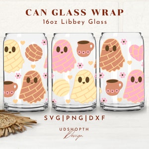 Concha Ghost Glass Can Svg, 16oz Libbey Glass Can Svg, Spooky Conchas ...