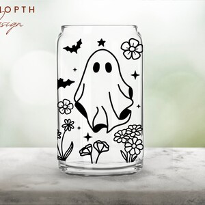 Ghost Flower Svg, Halloween Glass Can Svg, 16oz Libbey Can Glass Svg ...