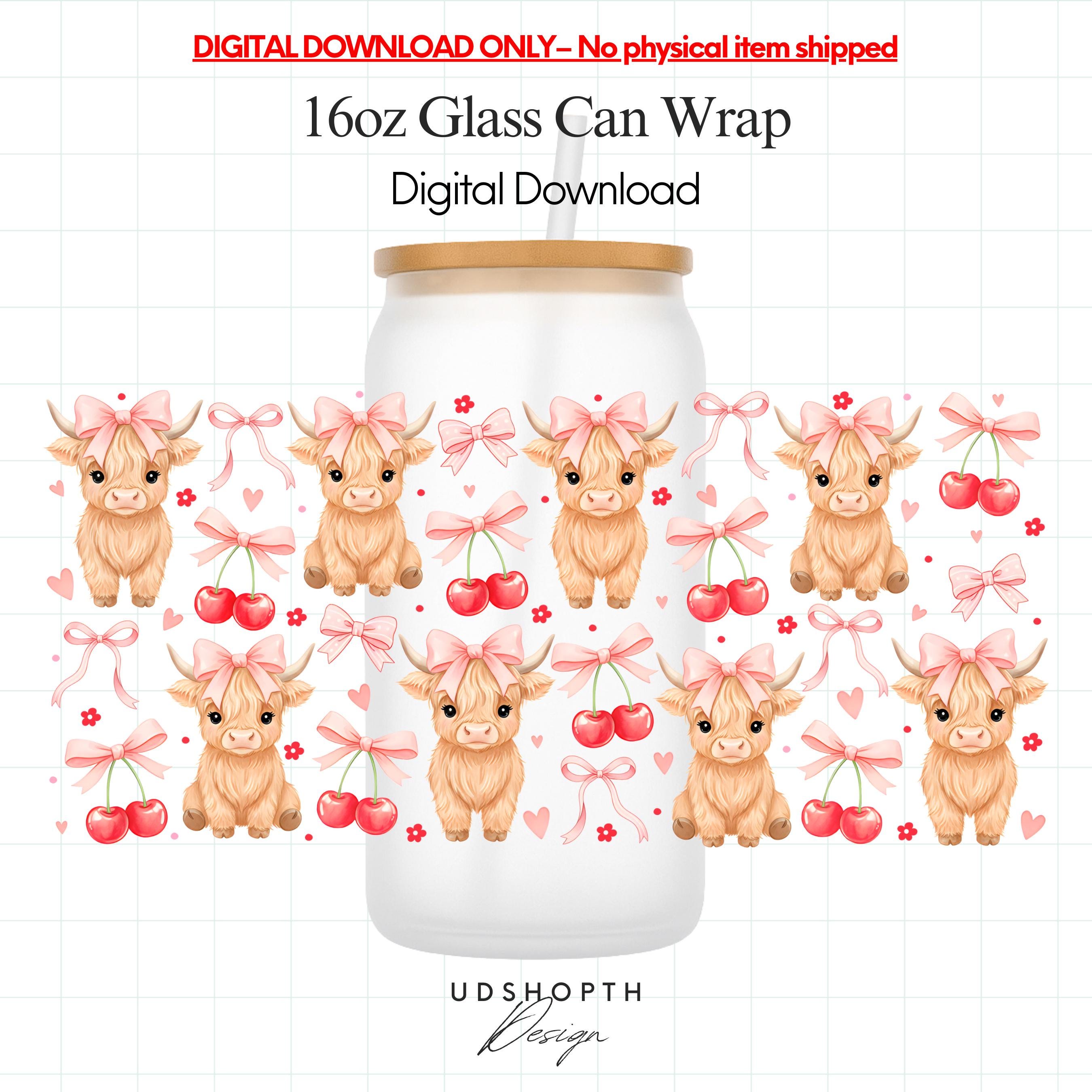 Baby Highland Cow Glass Wrap PNG, 16oz Libbey Full Wrap Png, Cute Cow ...