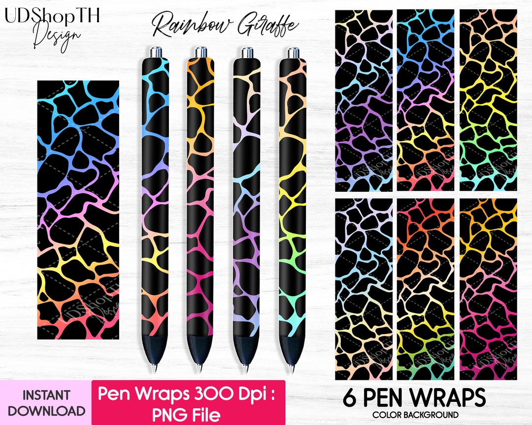 Giraffe Pen Wrap, Rainbow Giraffe Pen Wrap, Giraffe Pattern Decal Ink ...