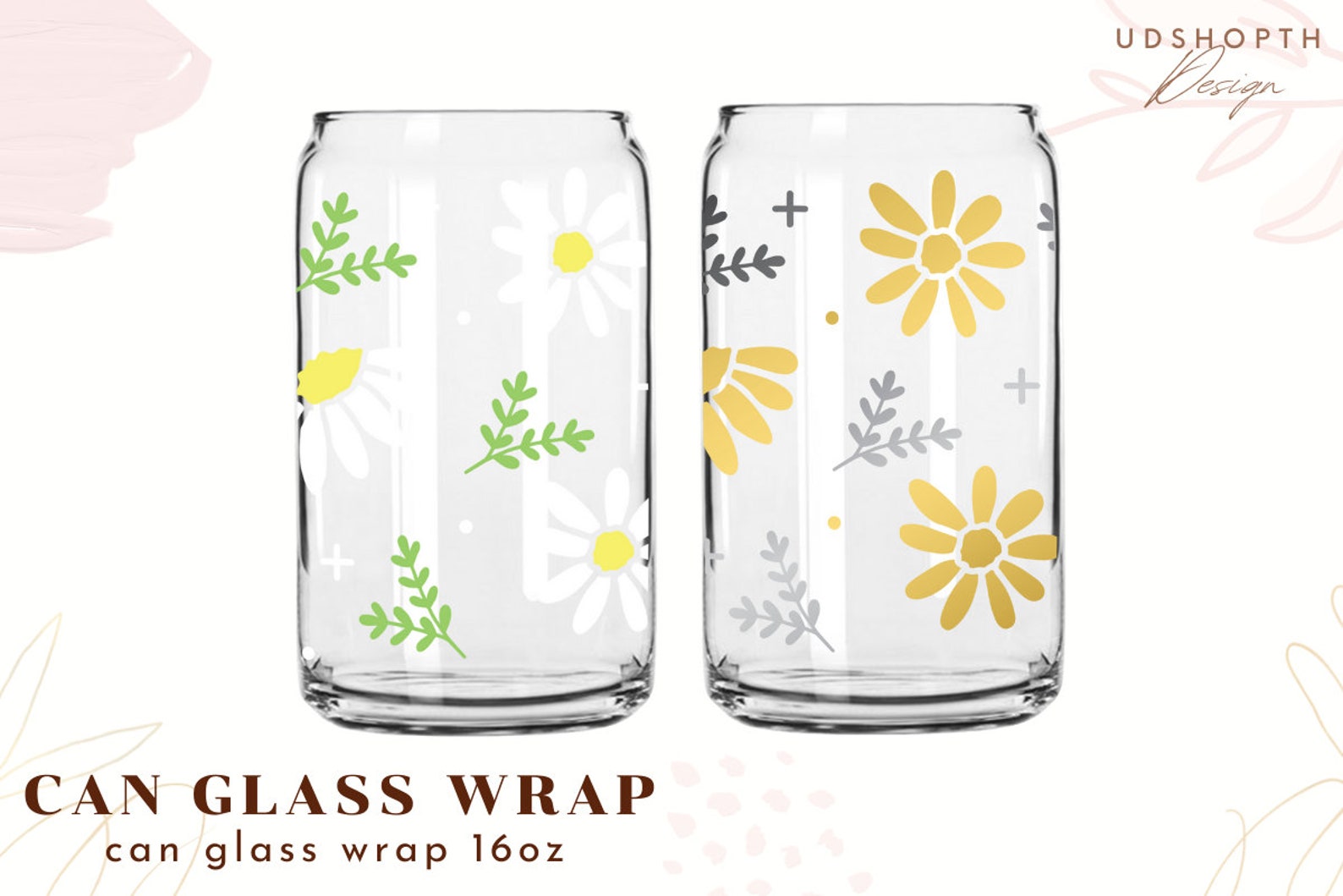 Daisy Wrap Svg Daisy Flower Glass Wrap Template Flower Can - Etsy