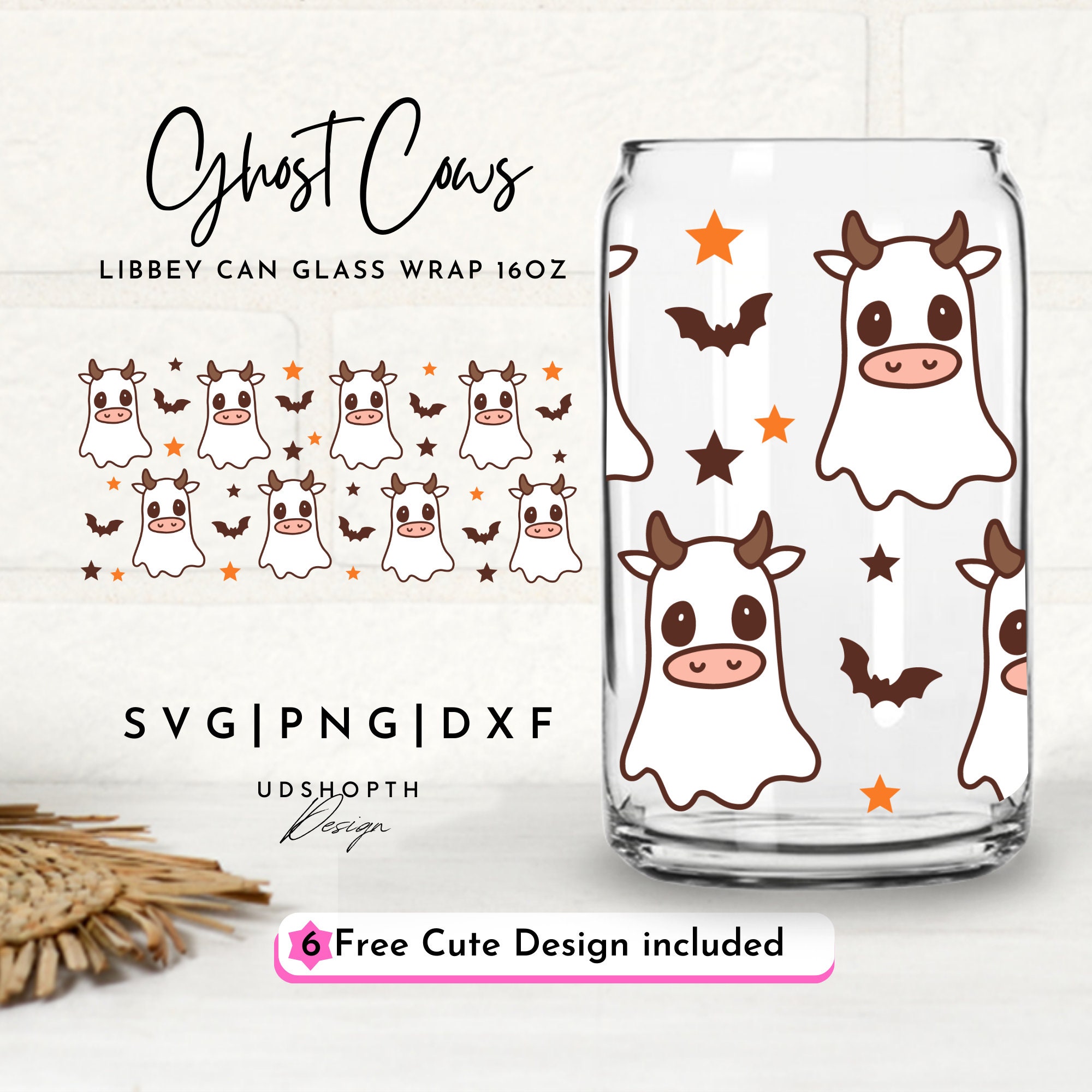 Ghost Cows Glass Can Svg, 16oz Libbey Wrap Svg, Cute Ghost Svg ...