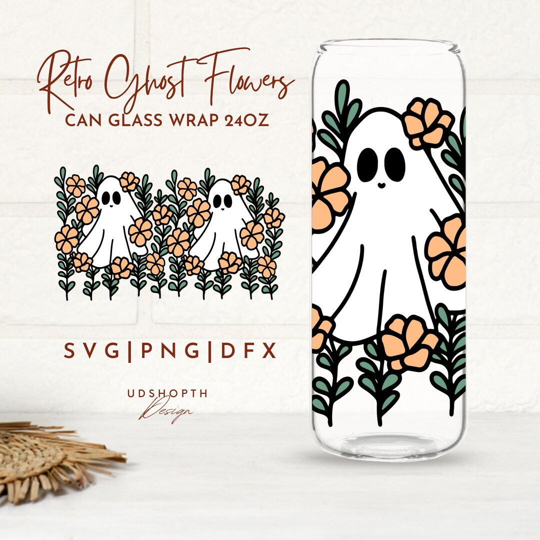 Retro Ghost Flowers Svg, Floral Ghost Svg, Halloween Glass Can Svg ...