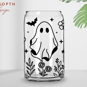 Ghost Floral Svg, Halloween Glass Can Svg, 16oz Libbey Can Glass Svg ...