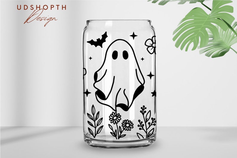 Ghost Floral Svg, Halloween Glass Can Svg, 16oz Libbey Can Glass Svg ...